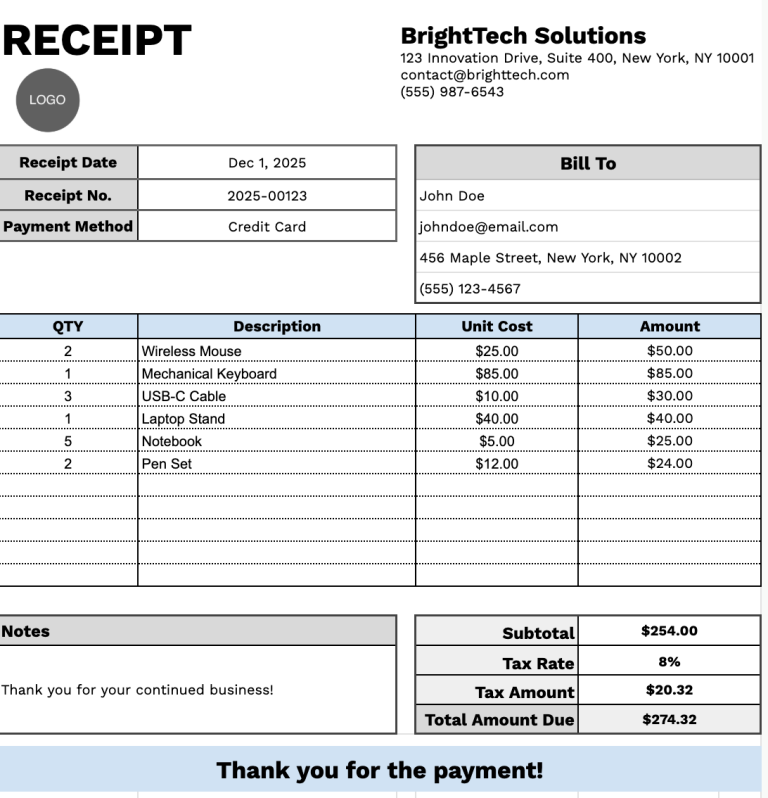 Free☝️ Receipt Book Template (Google Sheets, Excel, Word, Google Docs ...