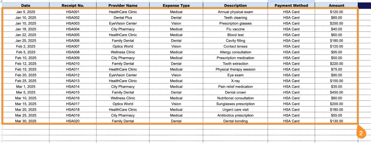 Free☝️ HSA Receipt Template (Google Sheets, Excel, & PDF Downloads ...