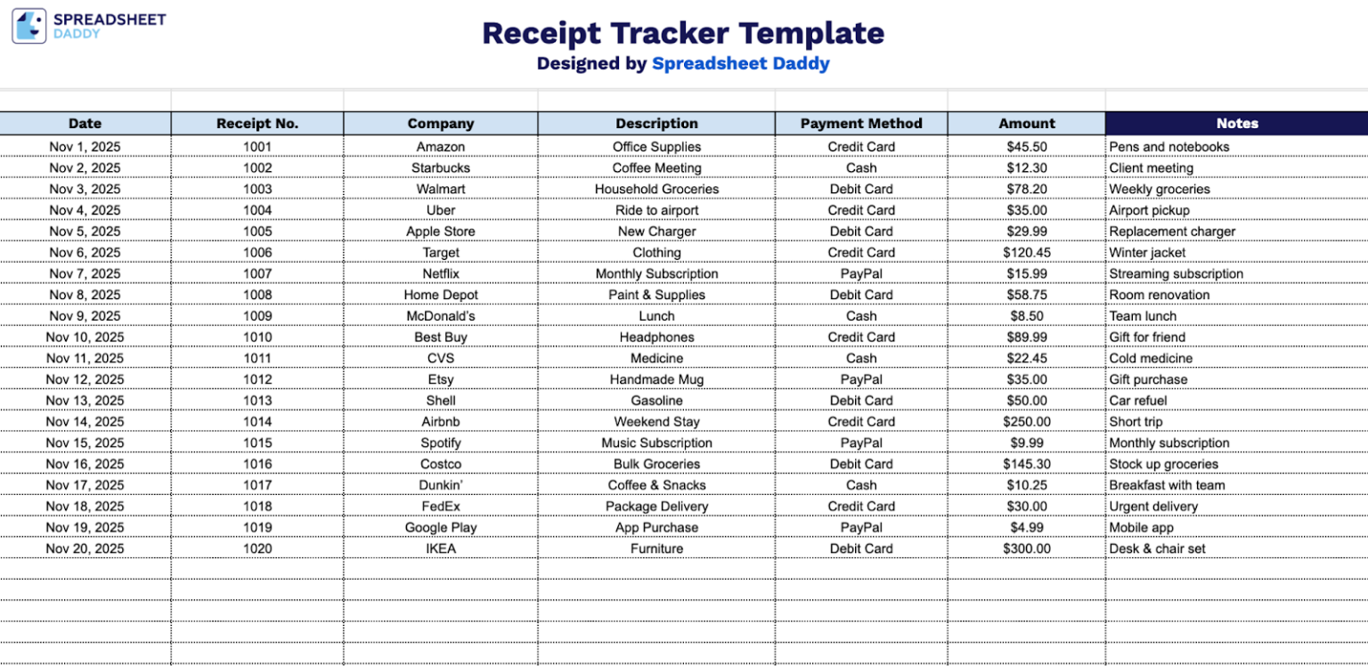 Free☝️ Receipt Tracker Template (Google Sheets, Excel, & PDF Downloads)