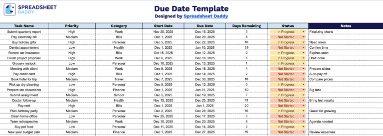 Free☝️ Due Date Template (Google Sheets, Excel, & PDF Downloads)
