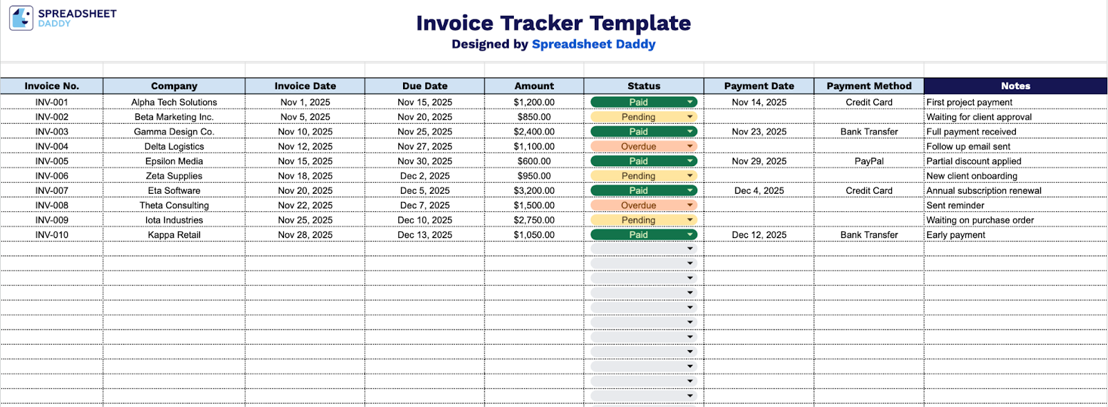 Free☝️ Invoice Tracker Template (Google Sheets, Excel, & PDF Downloads)