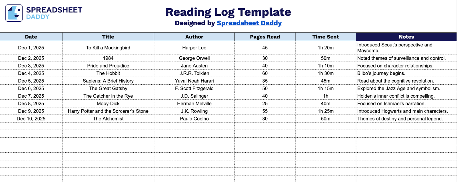 Free☝️ Reading Log Template (Google Sheets, Excel, & PDF Downloads)