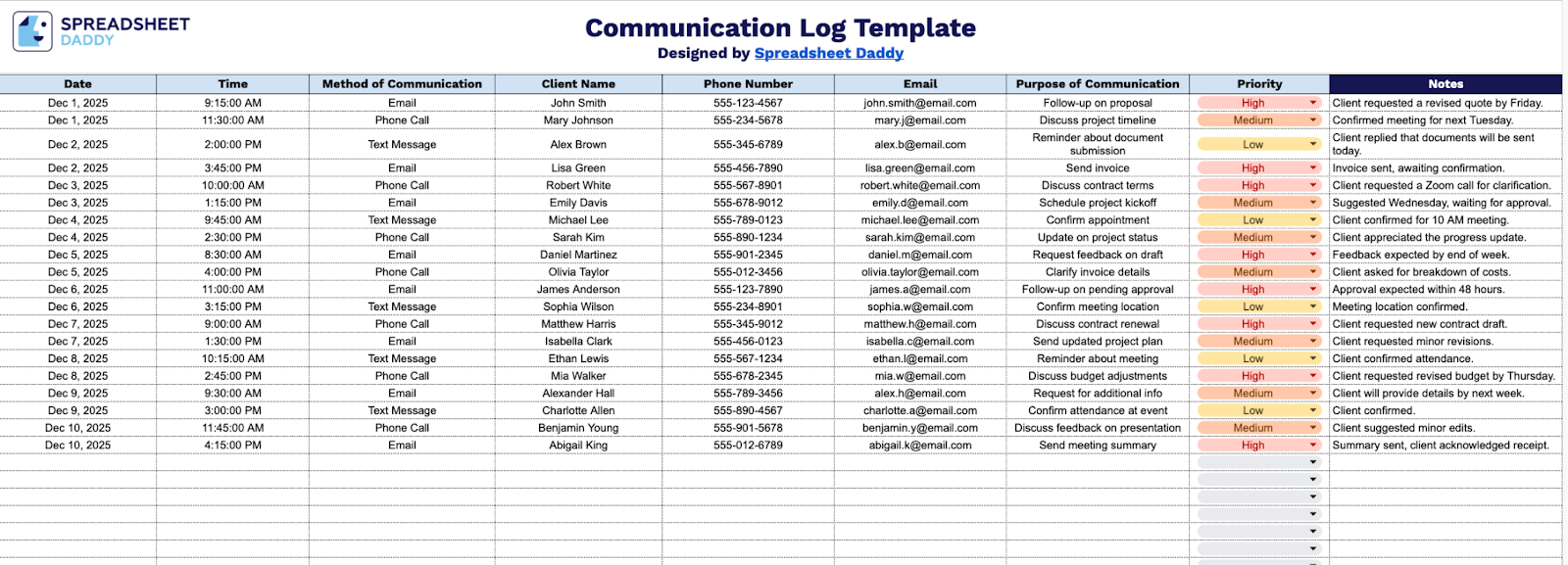 Free☝️ Communication Log Template (Google Sheets, Excel, & PDF Downloads)