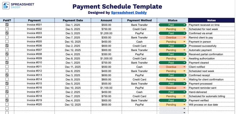 Free☝️ Payment Schedule Template (Google Sheets, Excel, & PDF Downloads)