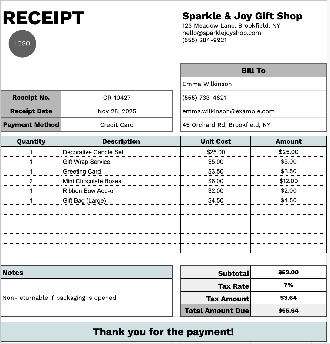 Free☝️ Gift Receipt Template (Google Sheets, Excel, Word, Google Docs ...