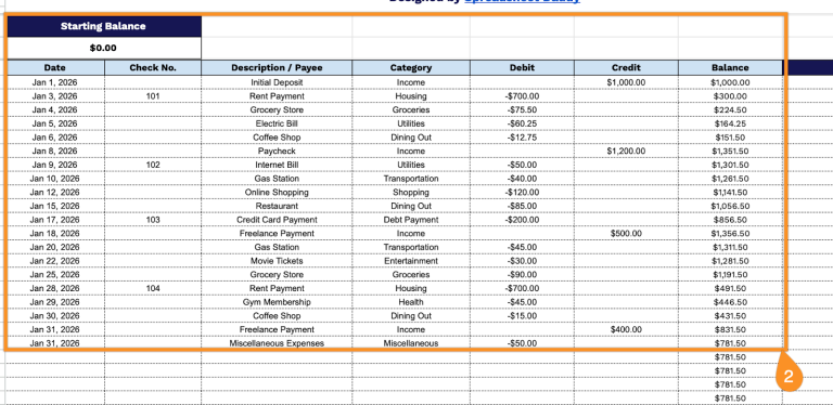 Free☝️ Checkbook Register Template (Google Sheets, Excel, & PDF Downloads)