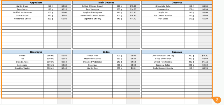 Free☝️ Menu Template (Google Sheets, Excel, & PDF Downloads)