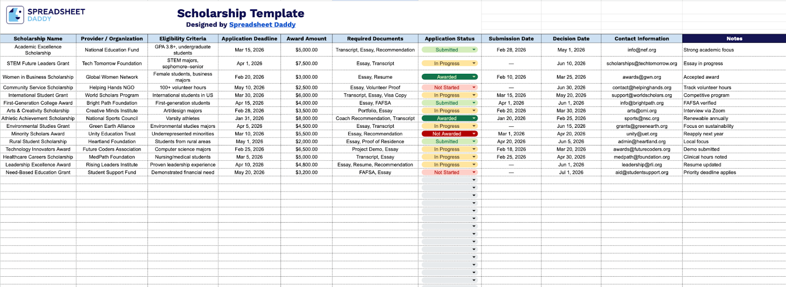 Free☝️ Scholarship Template (Google Sheets, Excel, & PDF Downloads ...