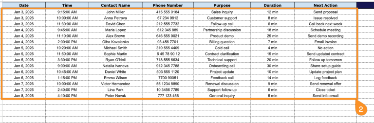 Free☝️ Call Log Template (Google Sheets, Excel, & PDF Downloads)