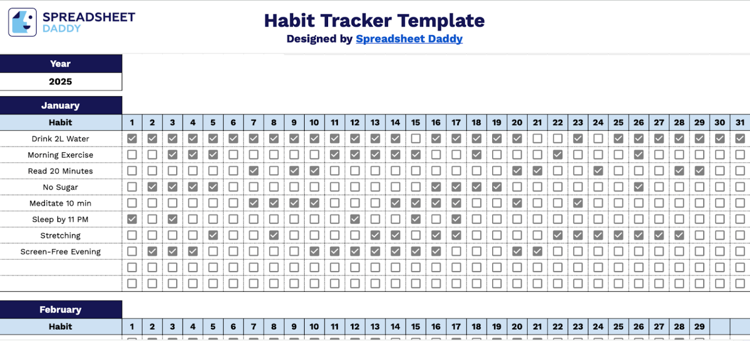 Free☝️ Habit Tracker Template (Google Sheets, Excel, & PDF Downloads)