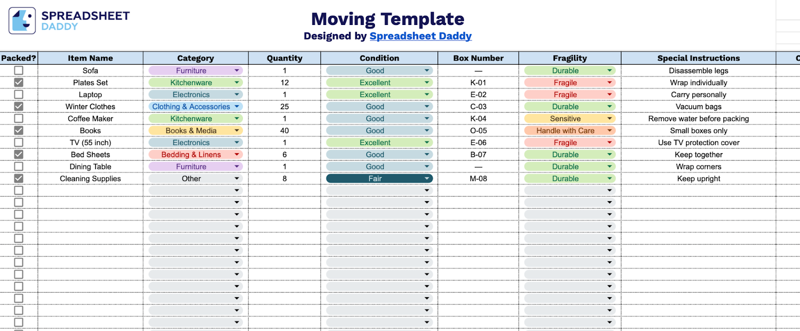 Free☝️ Moving Template (Google Sheets, Excel, & PDF Downloads)