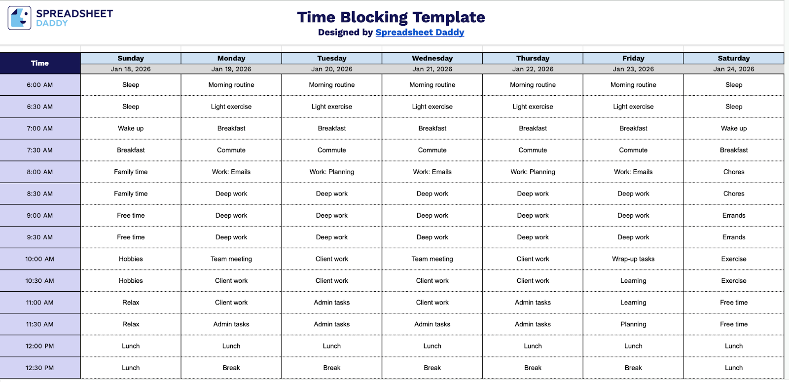 Free☝️ Time Blocking Template (Google Sheets, Excel, & PDF Downloads)