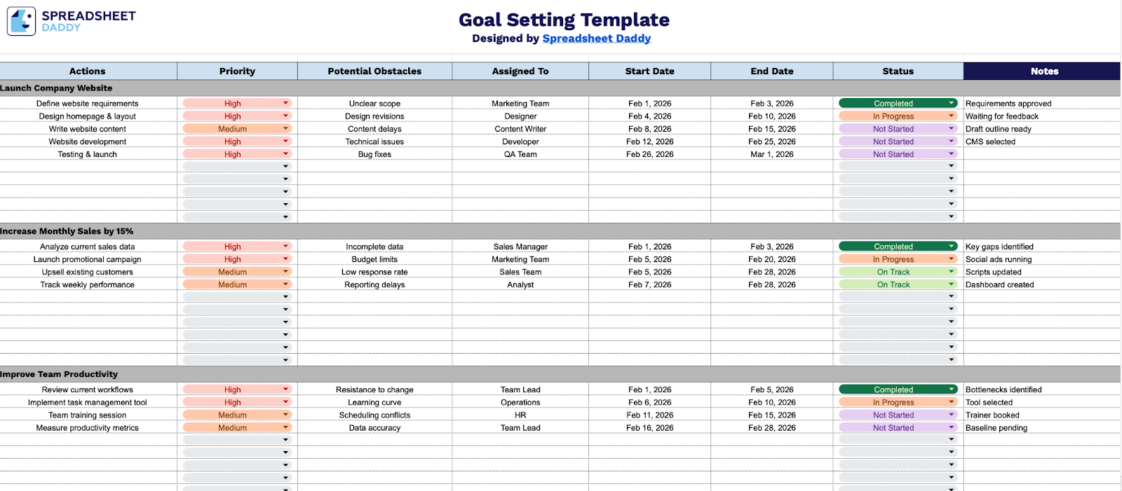 Free☝️ Goal Setting Template (Google Sheets, Excel, & PDF Downloads)