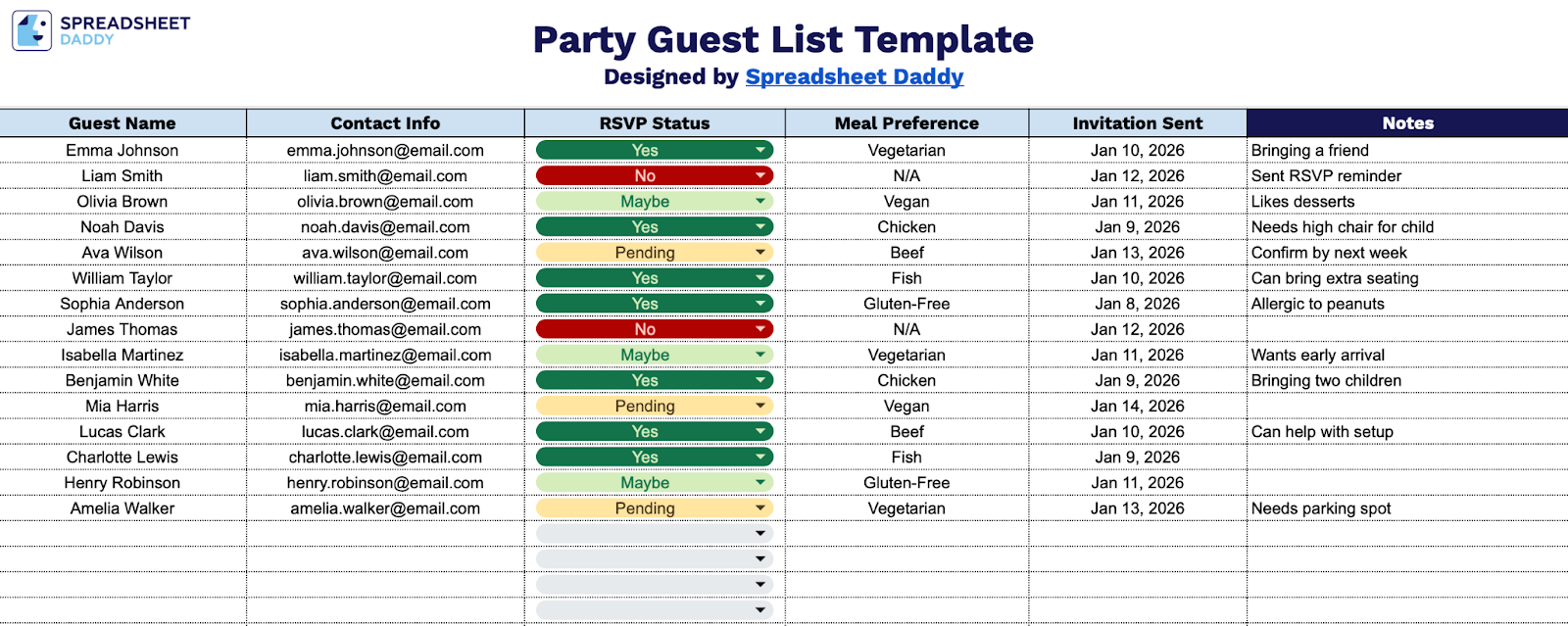 Free☝️ Party Guest List Template (Google Sheets, Excel, & PDF Downloads)