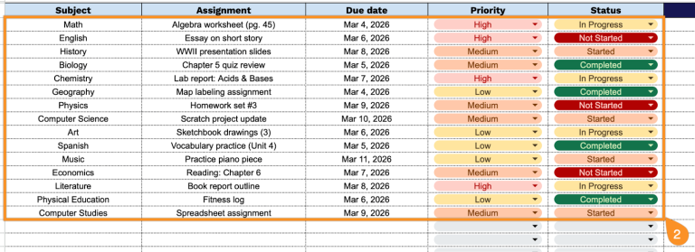 Free☝️ Homework Tracker Template (Google Sheets, Excel, & PDF Downloads)