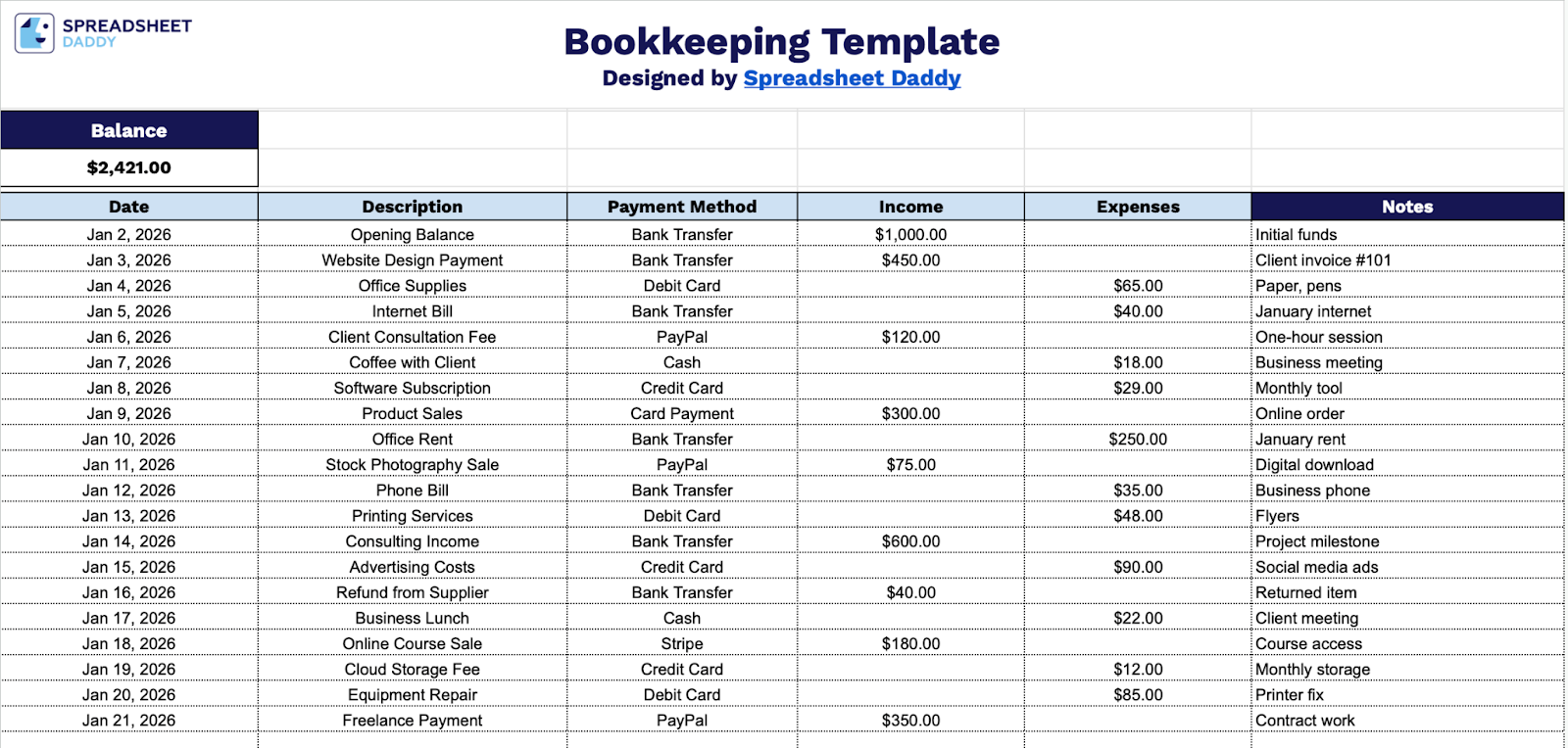 Free☝️ Bookkeeping Template (Google Sheets, Excel, & PDF Downloads)