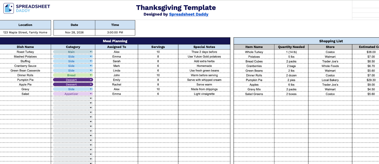 Free☝️ Thanksgiving Template (Google Sheets, Excel, & PDF Downloads)