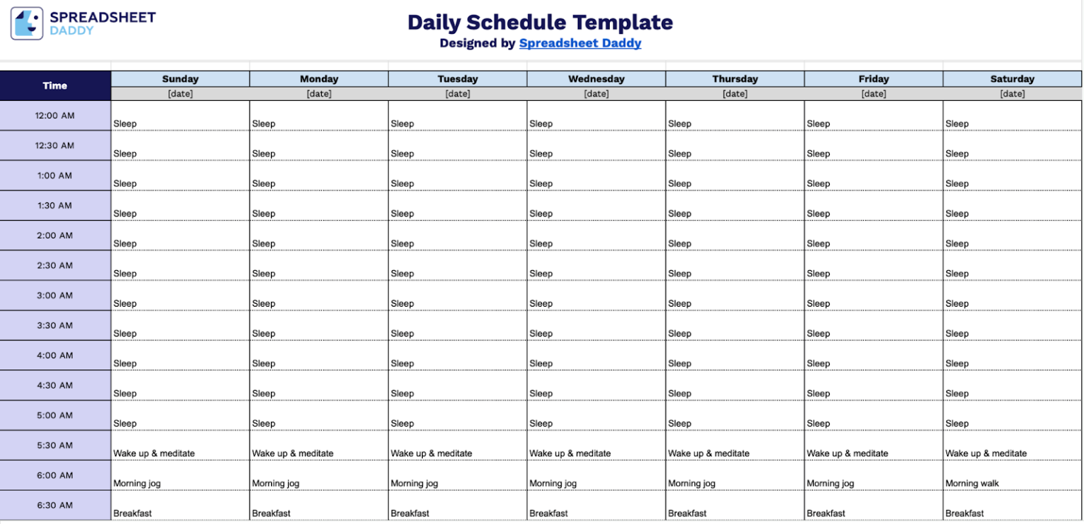 Free☝️ Daily Schedule Template (Google Sheets, Excel, & PDF Downloads)