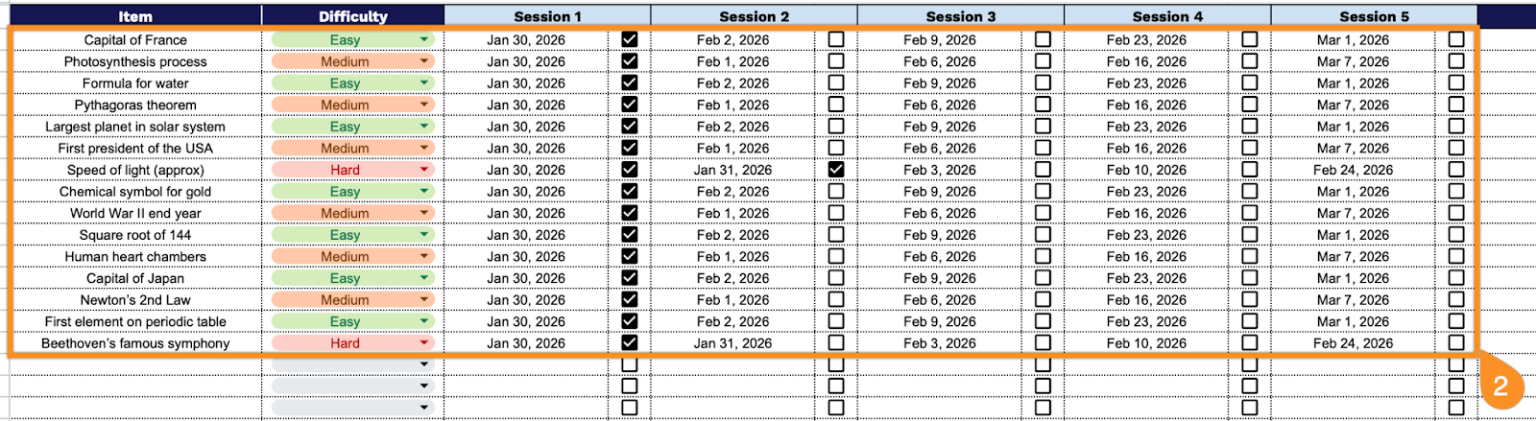 Free☝️ Spaced Repetition Template (Google Sheets, Excel, & PDF Downloads)