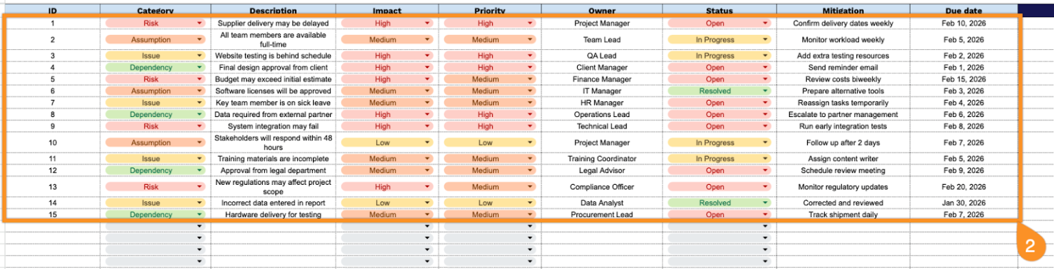 Free☝️ RAID Log Template (Google Sheets, Excel, & PDF Downloads)