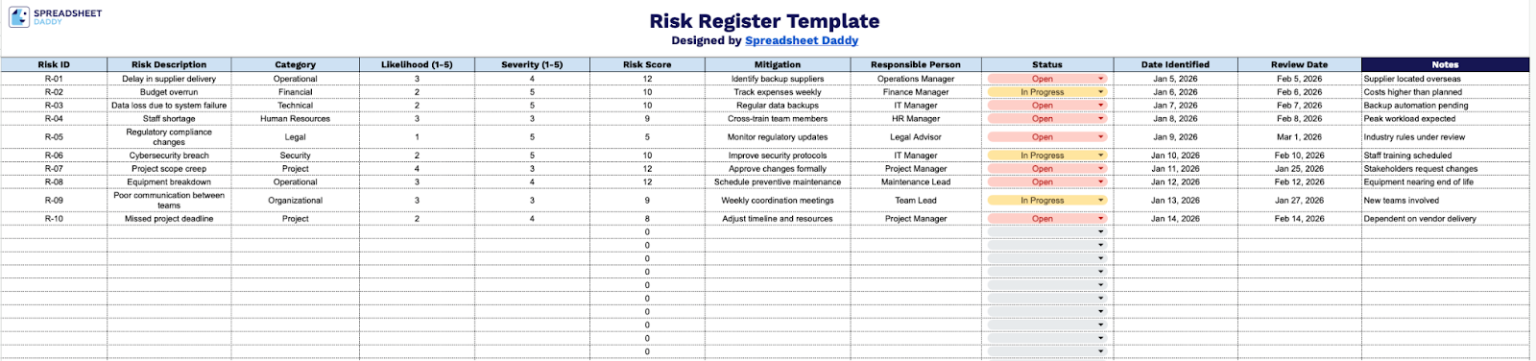 Free☝️ Risk Register Template (Google Sheets, Excel, & PDF Downloads)