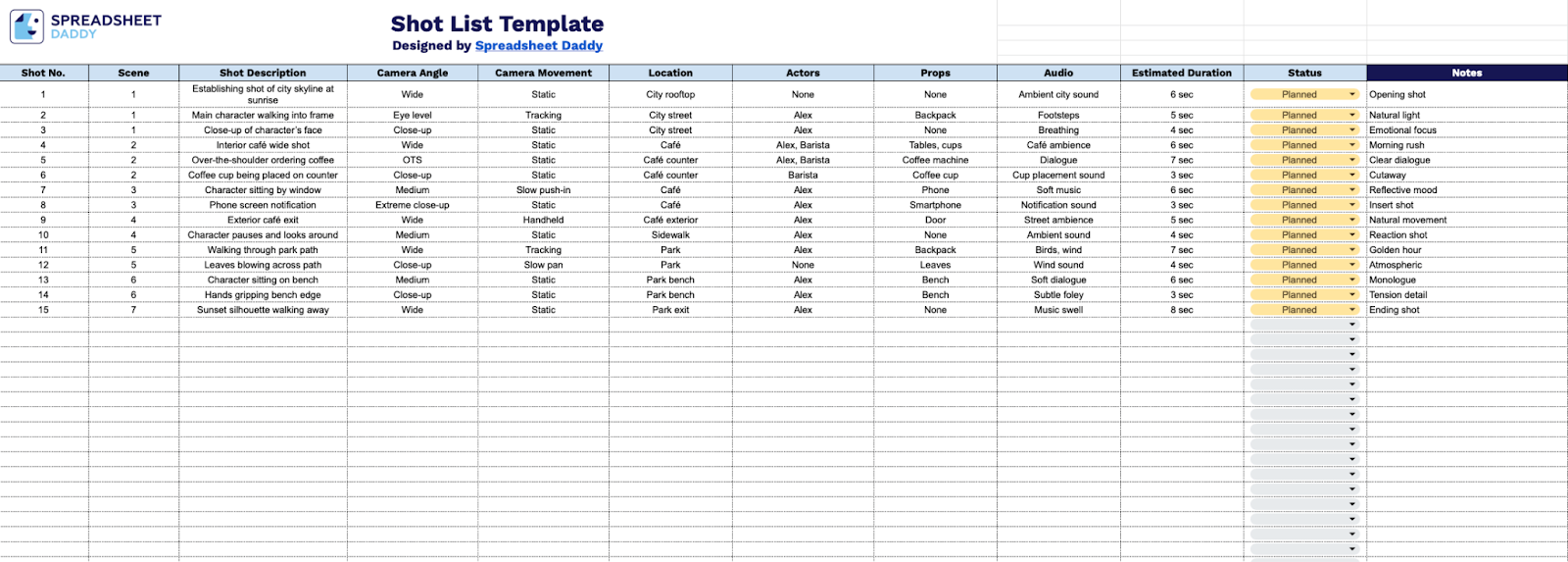 Free☝️ Shot List Template (Google Sheets, Excel, & PDF Downloads)
