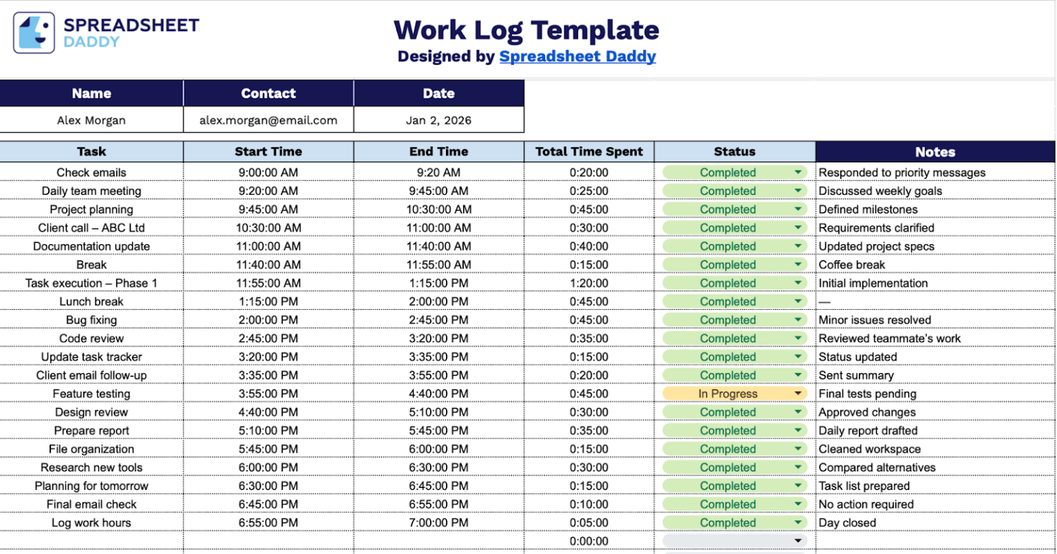 Free☝️ Work Log Template (Google Sheets, Excel, & PDF Downloads)