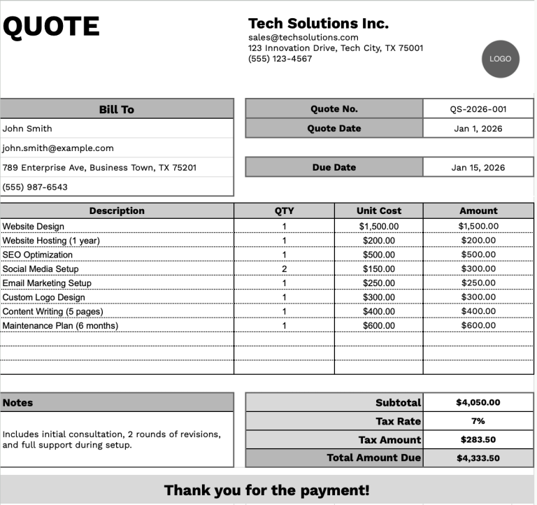 Free Quote Template (Google Sheets, Excel, Word, Google Docs, & PDF ...
