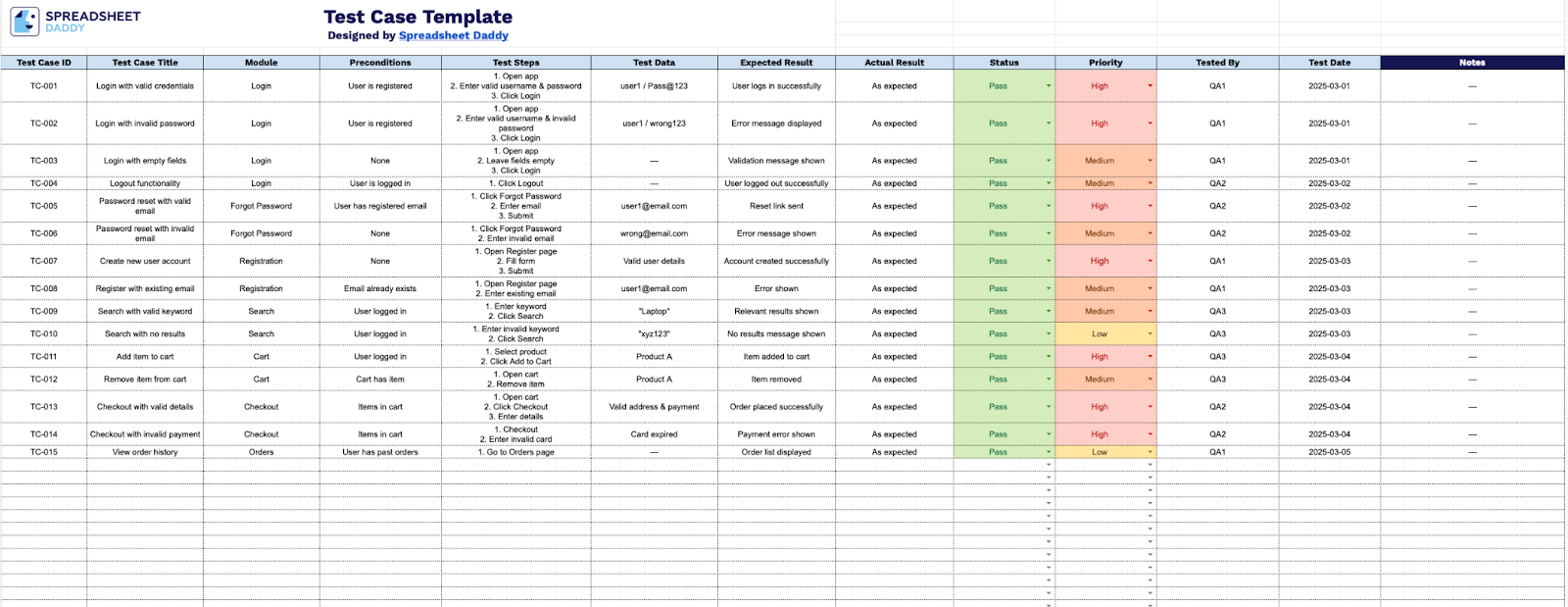 Free☝️ Test Case Template (Google Sheets, Excel, & PDF Downloads)