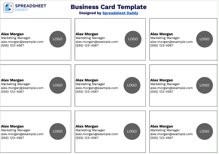 Free☝️ Business Card Template (Google Sheets, Excel, & PDF Downloads)