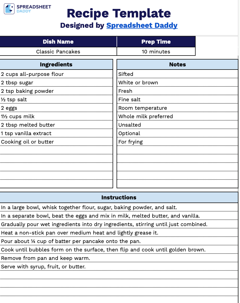 Free☝️ Recipe Template (Google Sheets, Excel, Word, Google Docs, & PDF ...