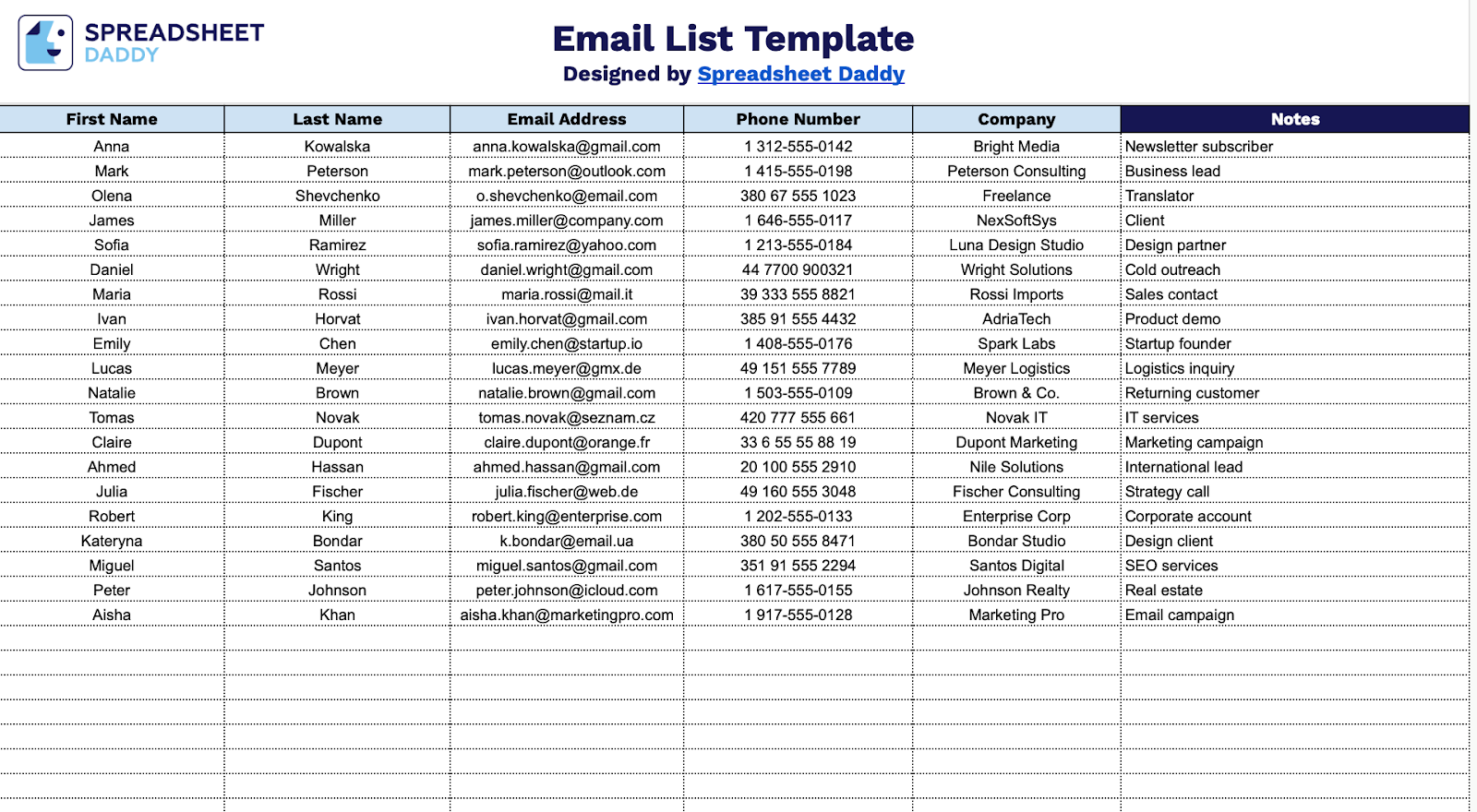 Free☝️ Email List Template (Google Sheets, Excel, & PDF Downloads)