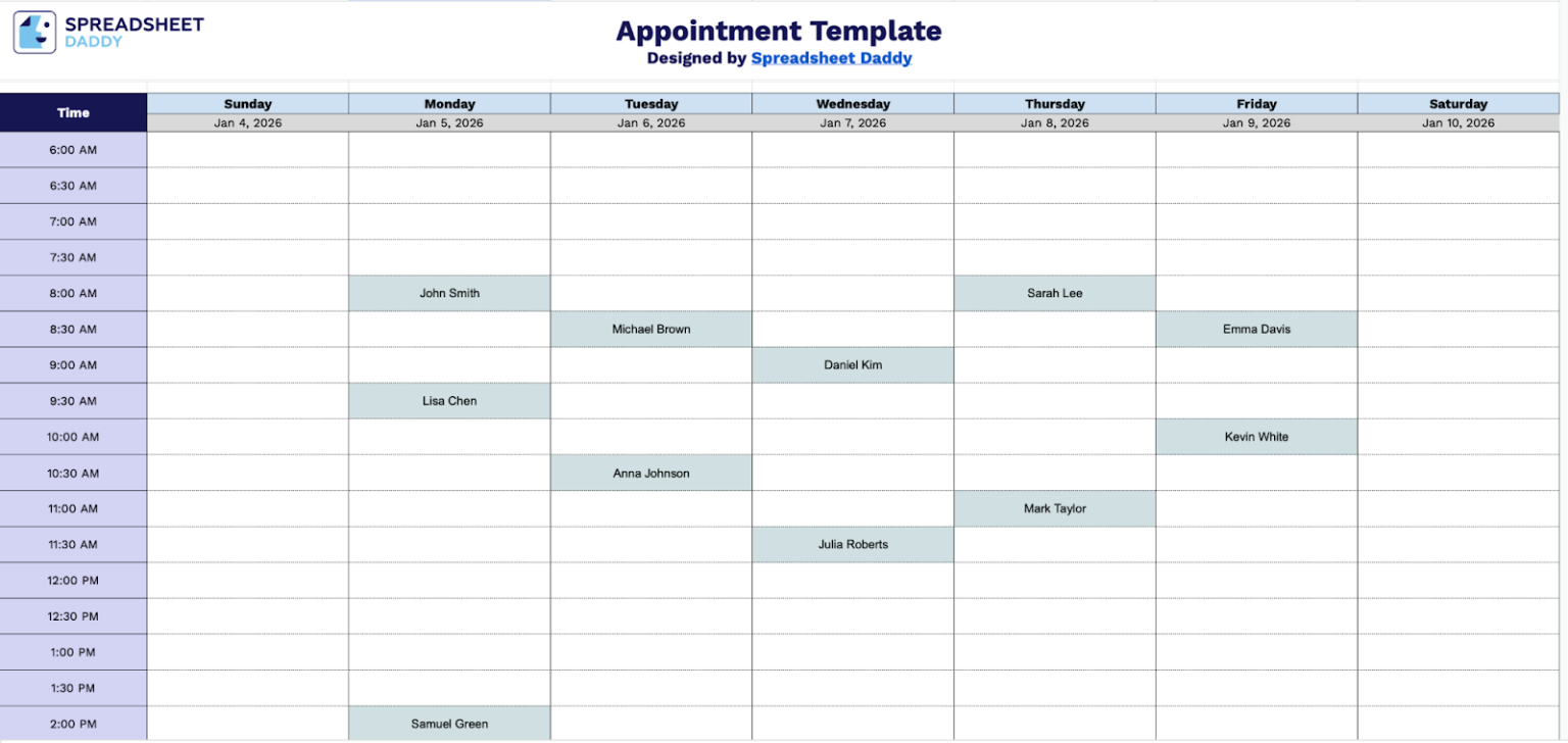 Free☝️ Appointment Template (Google Sheets, Excel, & PDF Downloads)