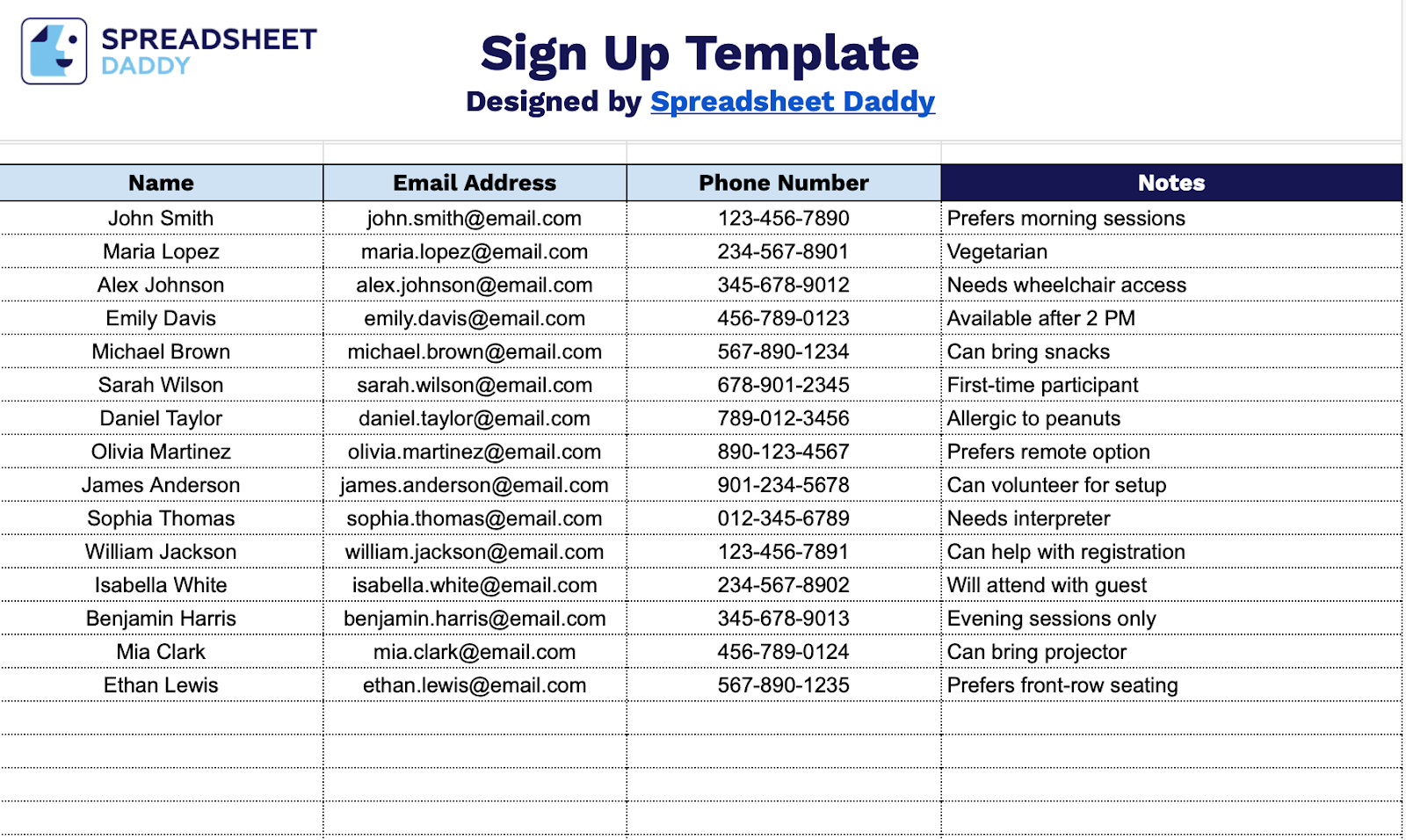 Free☝️ Sign Up Template (Google Sheets, Excel, & PDF Downloads)