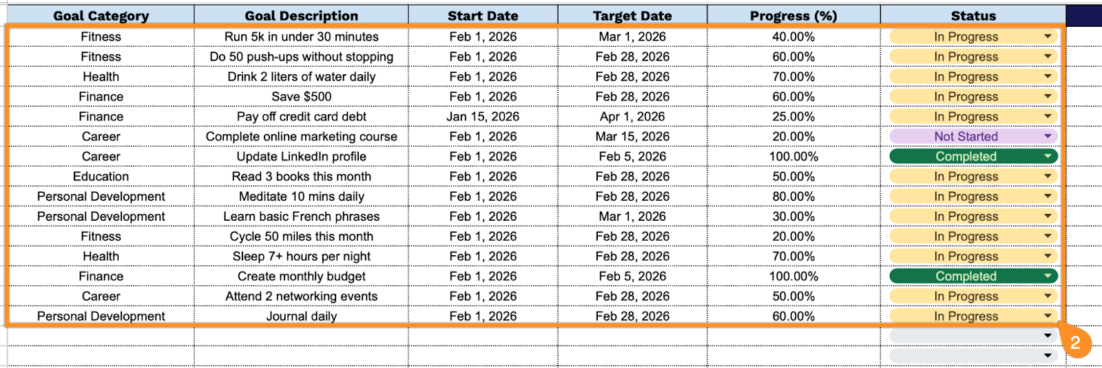 Free☝️ Goal Tracker Template (Google Sheets, Excel, & PDF Downloads)