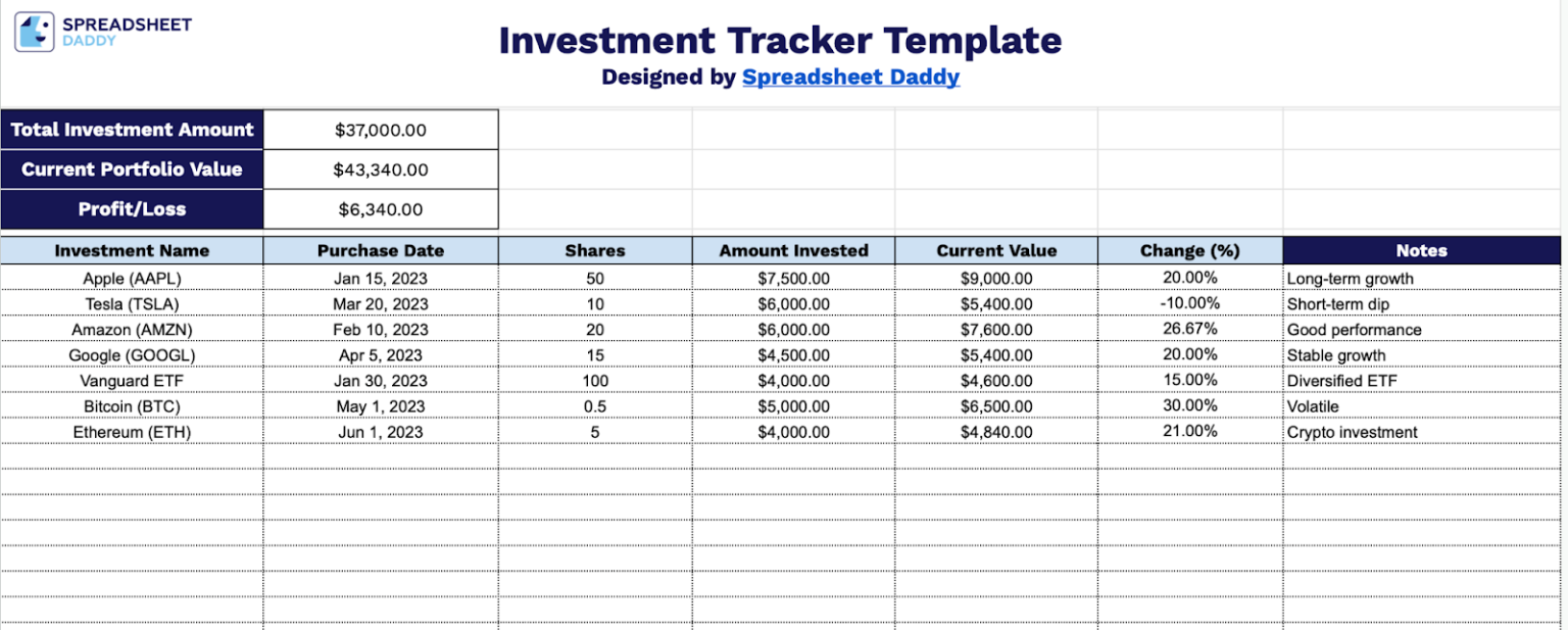 Free☝️ Investment Tracker Template (Google Sheets, Excel, & PDF Downloads)