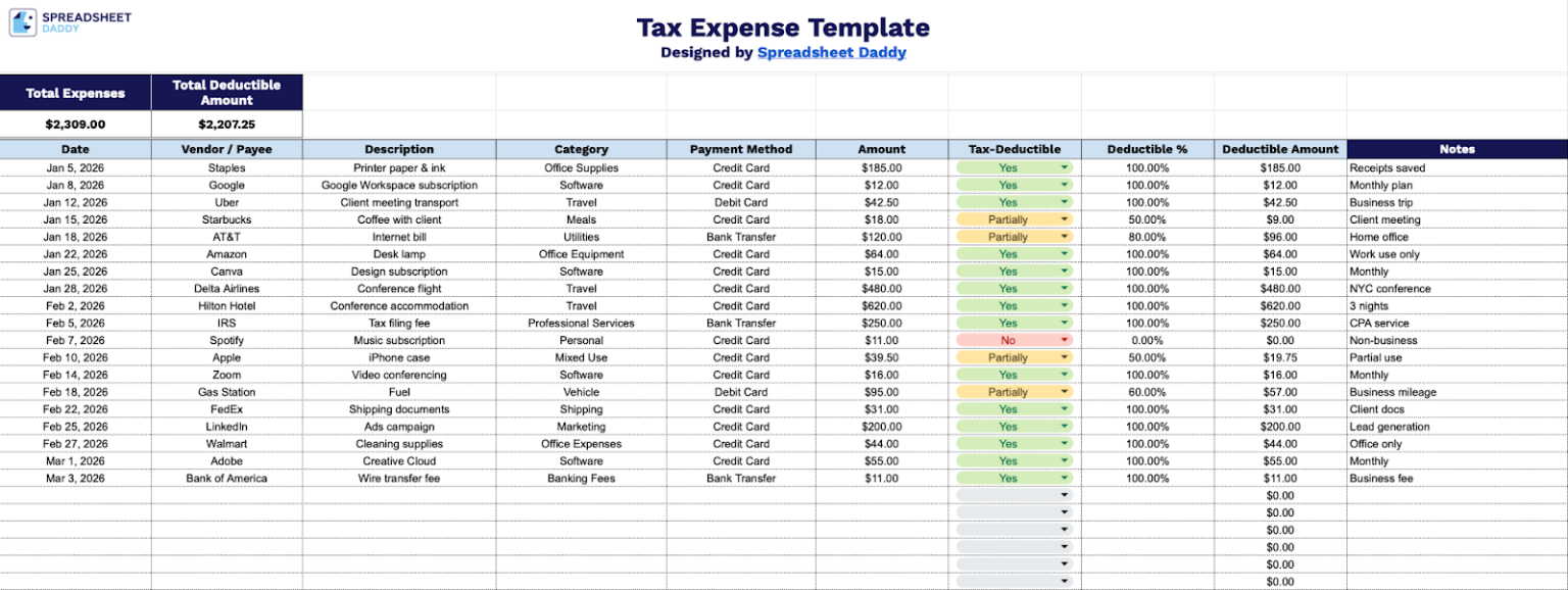 Free☝️ Tax Expense Template (Google Sheets, Excel, & PDF Downloads)