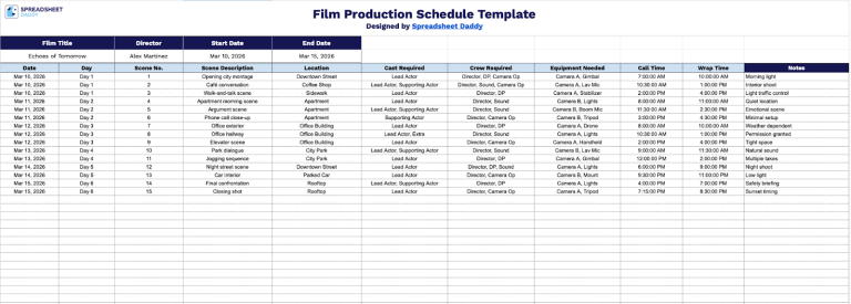 Free☝️ Film Production Schedule Template (Google Sheets, Excel, & PDF ...