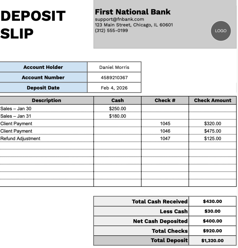 Free☝️ Deposit Slip Template (Google Sheets, Excel, Word, Google Docs ...