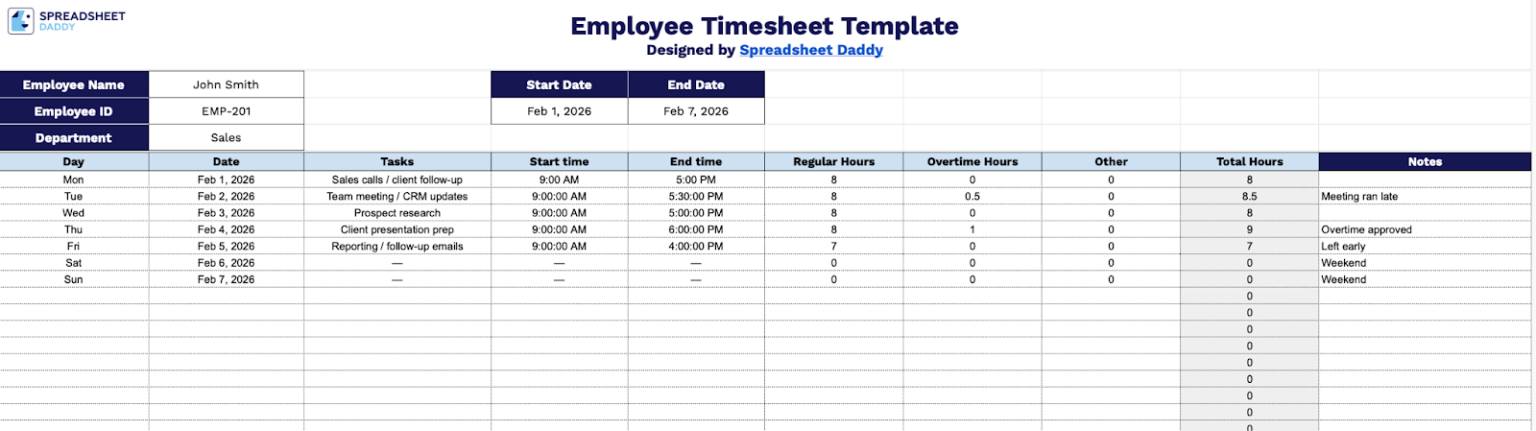 Free☝️ Employee Timesheet Template (Google Sheets, Excel, & PDF Downloads)