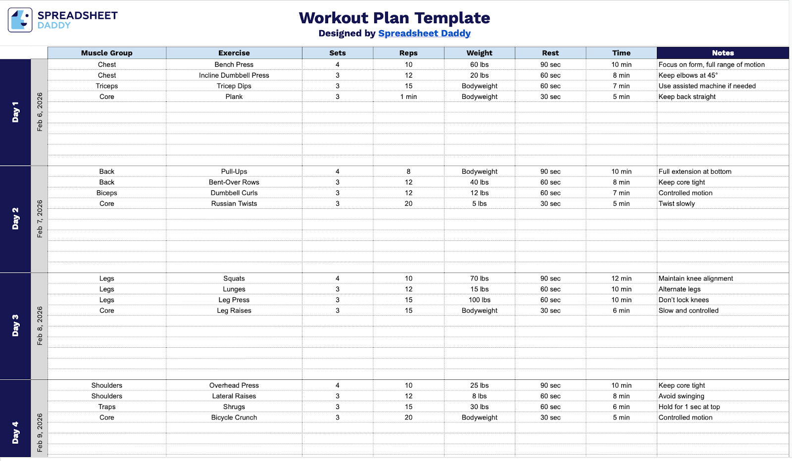 Free☝️ Workout Plan Template (Google Sheets, Excel, & PDF Downloads)