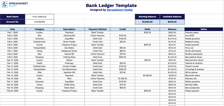 Free☝️ Bank Ledger Template (Google Sheets, Excel, & PDF Downloads)
