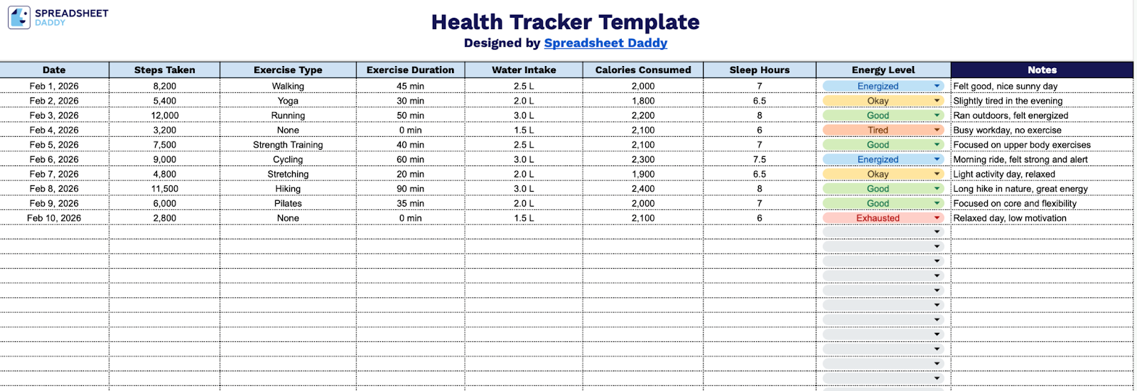 Free☝️ Health Tracker Template (Google Sheets, Excel, & PDF Downloads)
